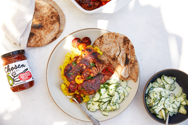 Keto Oven Baked Chicken Thighs with Muhammara Sauce