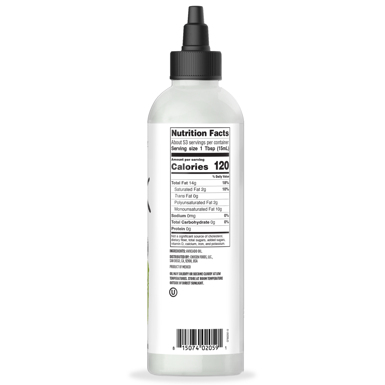 100% Pure Avocado Oil Squeeze 800ml Bottle | Chosen Foods